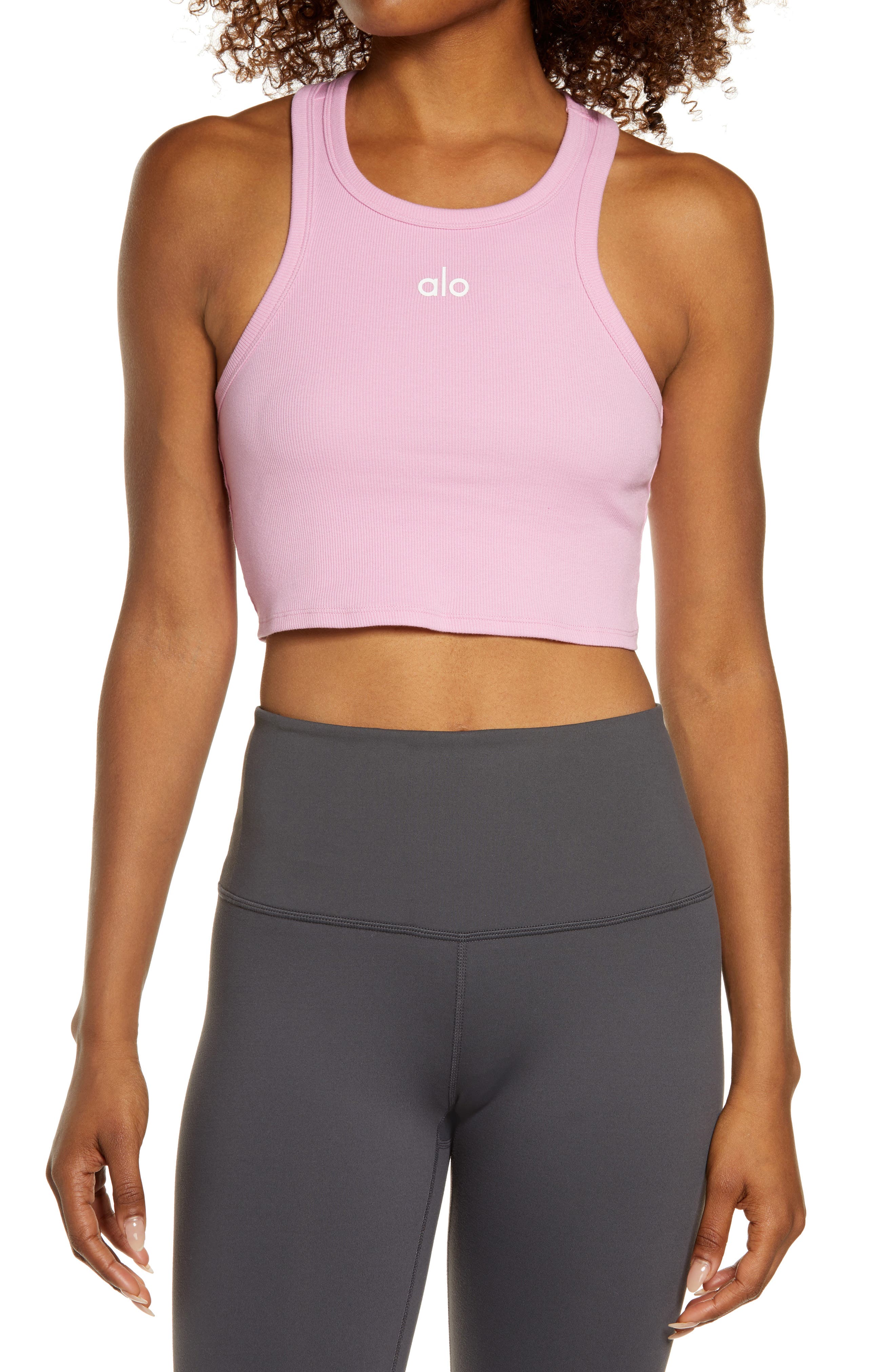 Alo Yoga Aspire Crop Tank - Parisian Pink/ White | Editorialist
